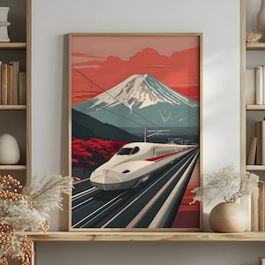 Shinkansen Poster 3, Japandi Wall Art Fujiyama Volcano Japan View Mount ...