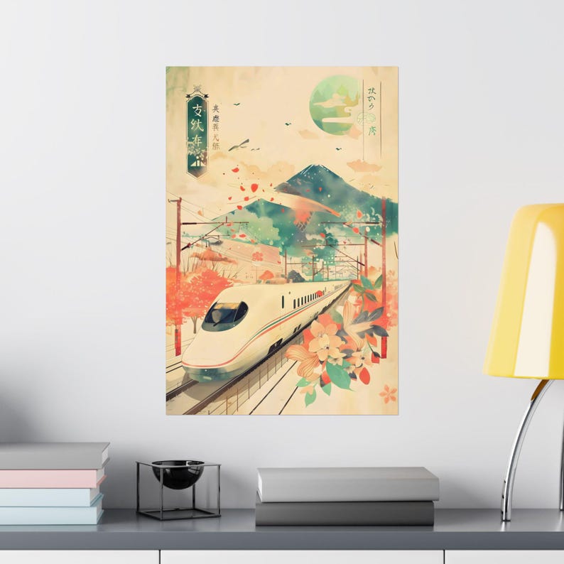 Shinkansen Journey Poster 1, Romantic Artwork Japandi Wall Art Japanese ...