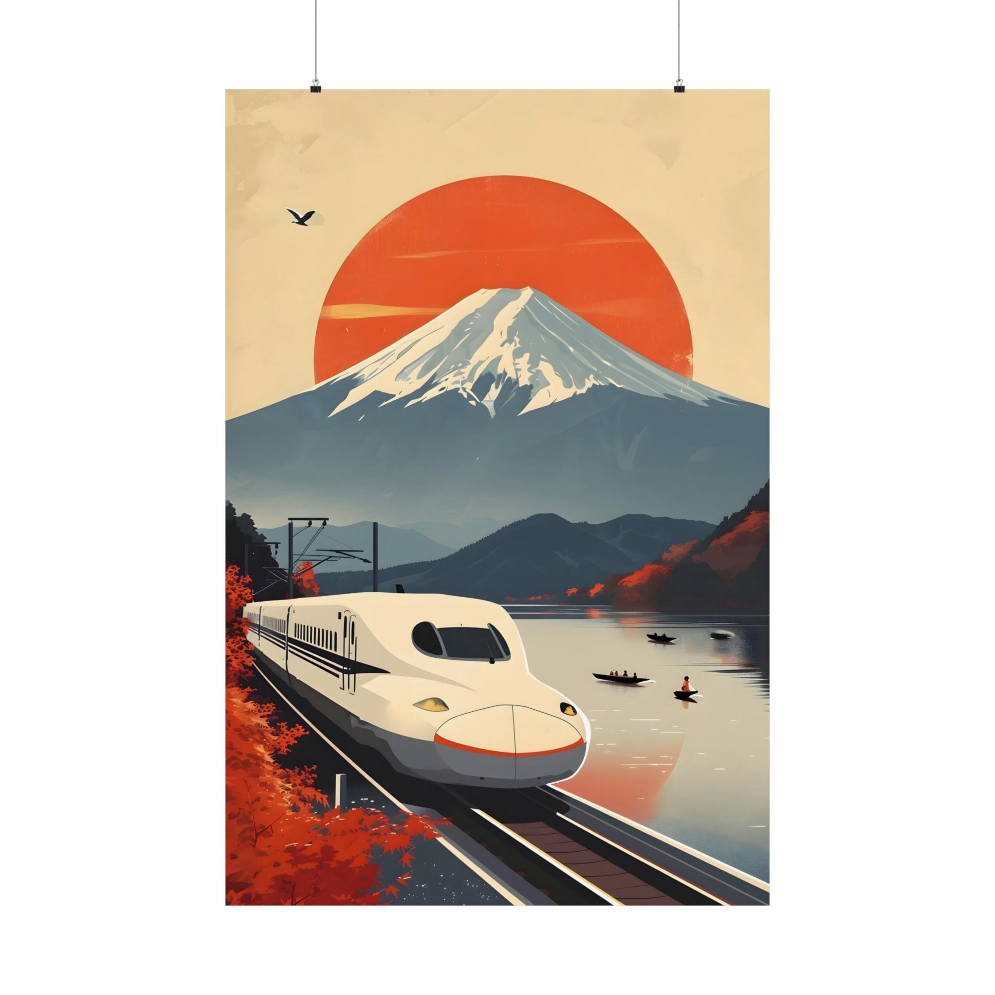 Shinkansen Poster 4, Japandi Wall Art Kawaguchi Lake Mount Fuji ...