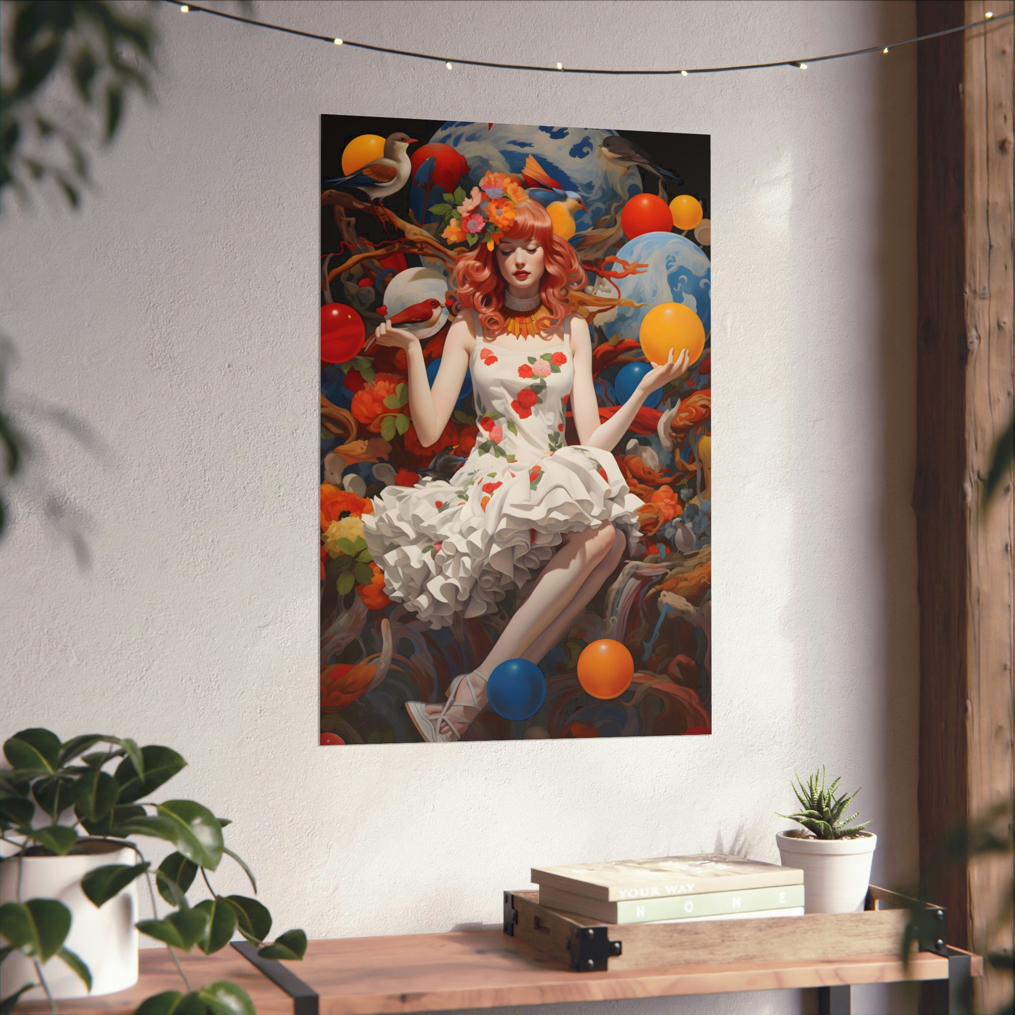 Lady Bird Poster, Woman With Birds Wall Art Magical Portrait Print ...