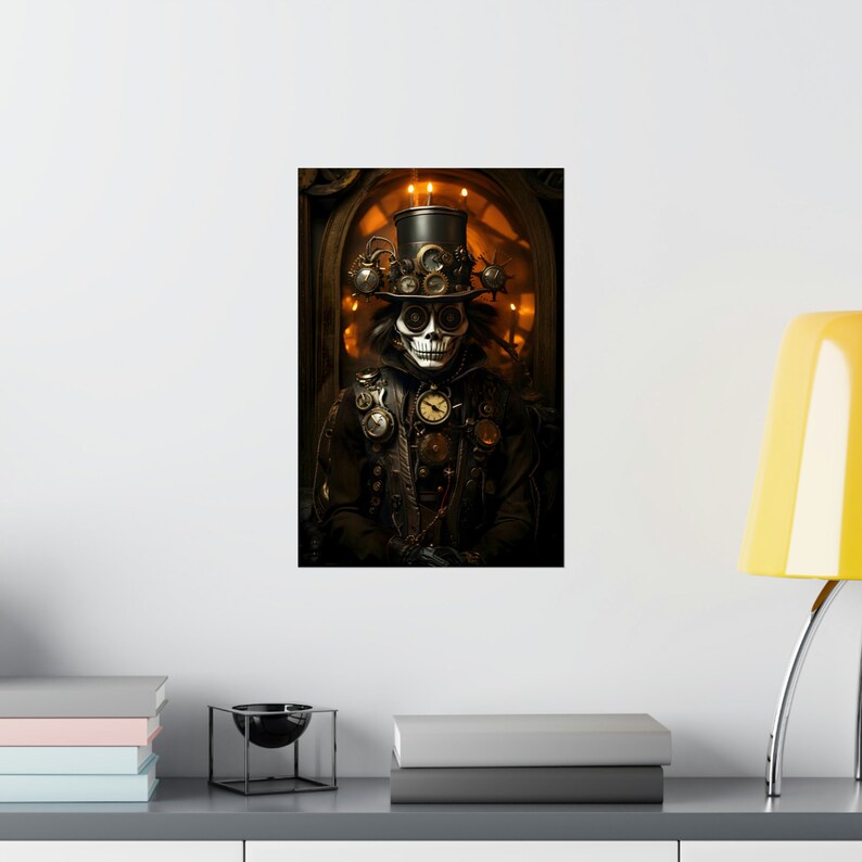 Steampunk Western Skeleton Poster, Whimsical Tech Wall Art Industrial ...