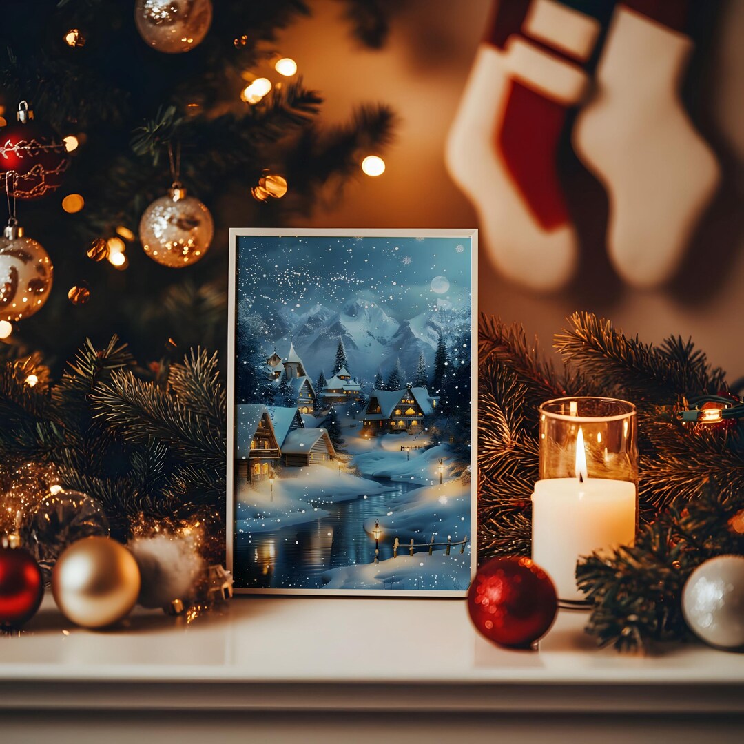 Festive Landscape Poster 3, Christmas Village Backdrop Snowy Winter ...