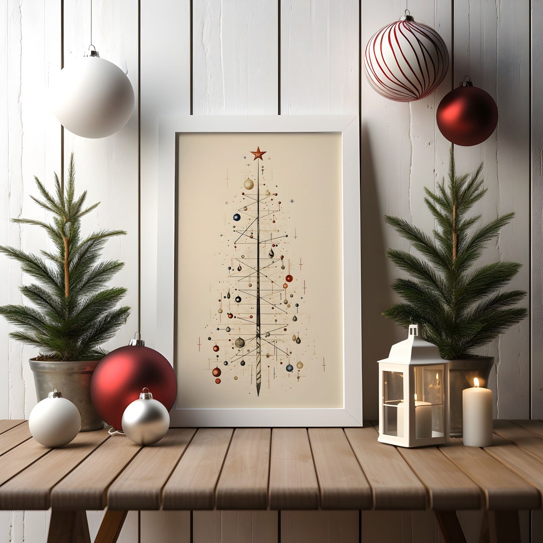 Schematic Minimalist Christmas Tree Poster 2, Beige Home Decor Festive ...