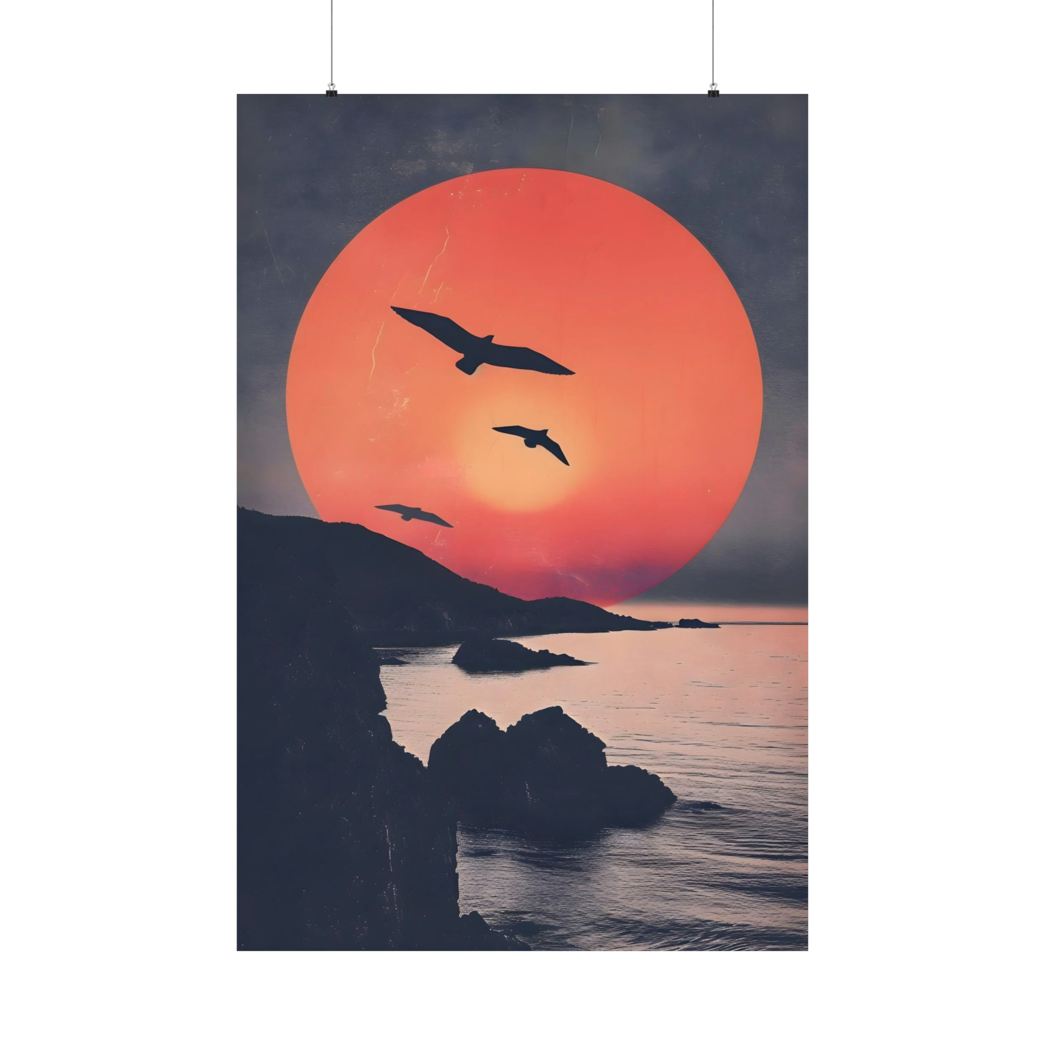 Japanese Sunset Poster 2, Japandi Wall Art Birds and Sun Room Decor ...