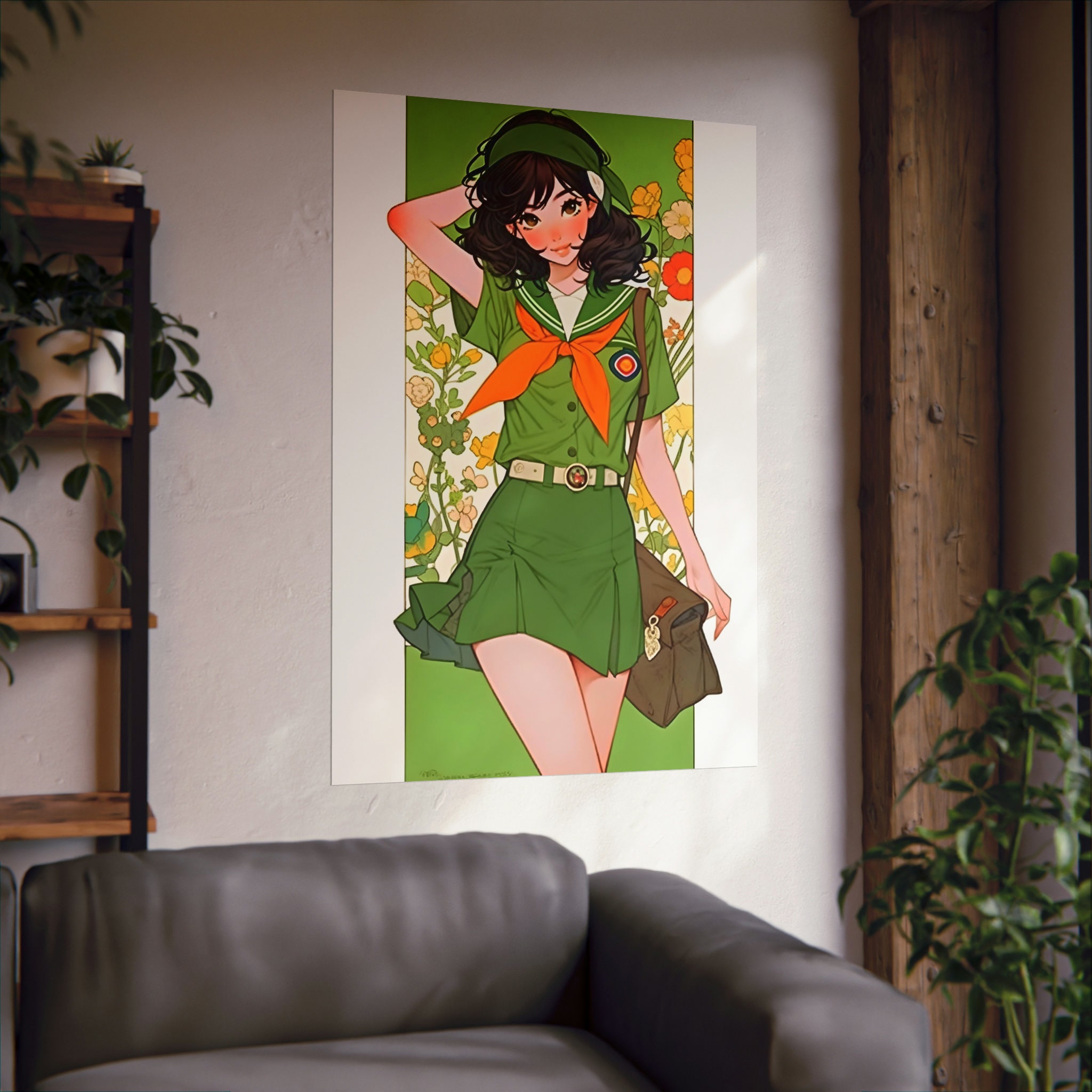 Anime Girl Scout Poster 3, Cute Manga Illustration Wall Art Campsite ...