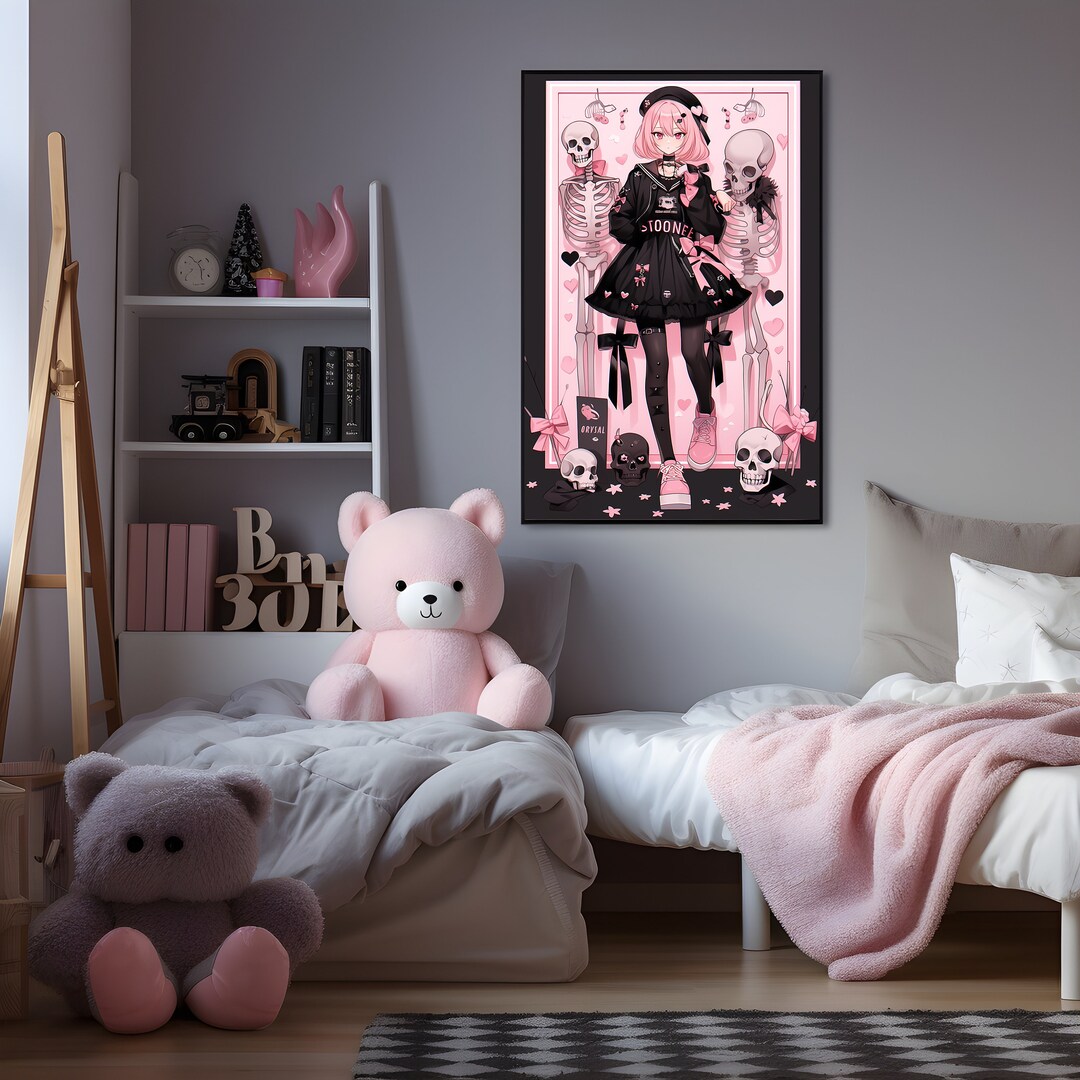 Halloween Emo Anime Girl Poster 2, Horror Skeleton Wall Art Dark Gothic ...