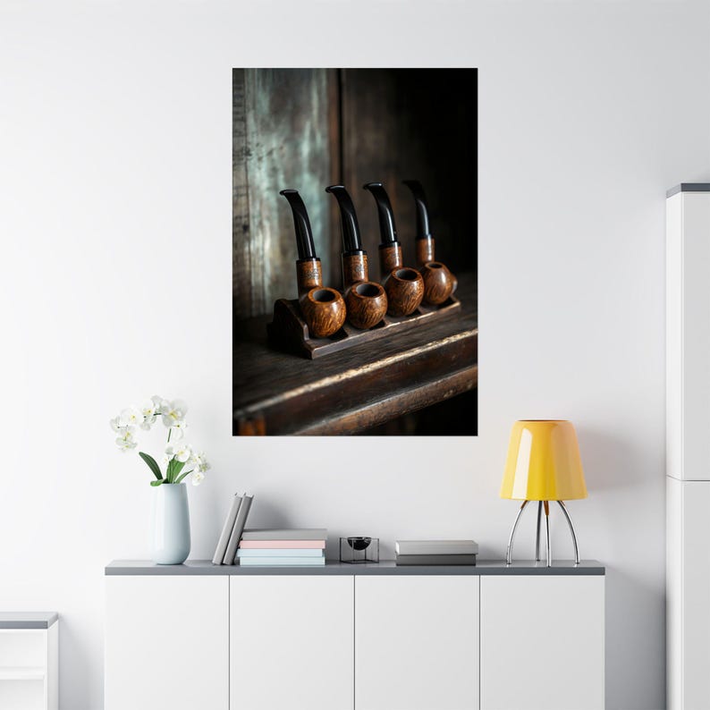 Rustic Pipe Display Poster 1, Tobacco Pipes in Classic Wooden Holder ...