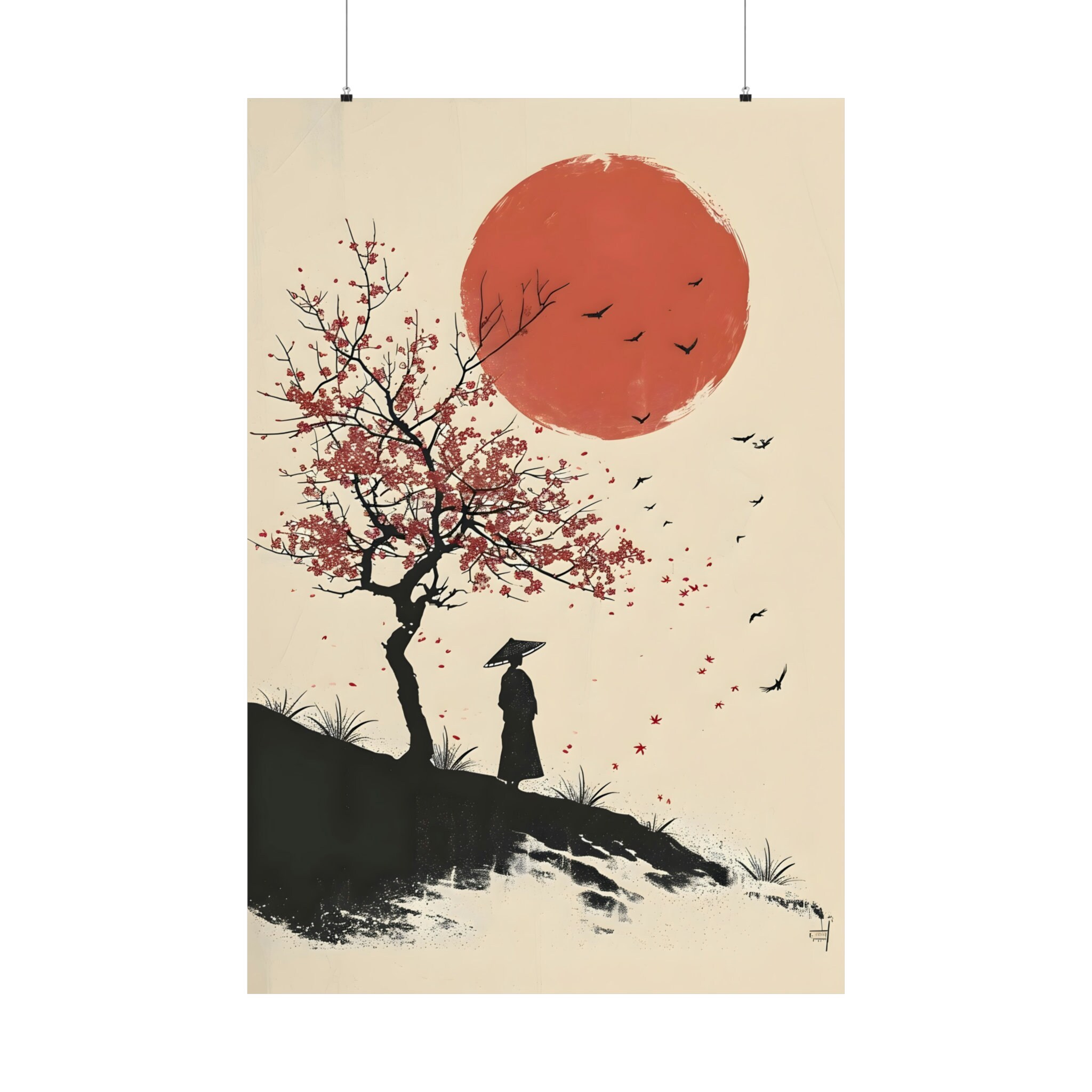 Geisha Under the Sakura Poster 5, Japandi Wall Art Cherry Blossom Decor ...