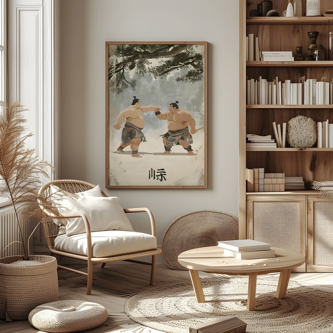 Sumo Wrestlers Poster, Japandi Wall Art Sports Decoration Martial Arts ...