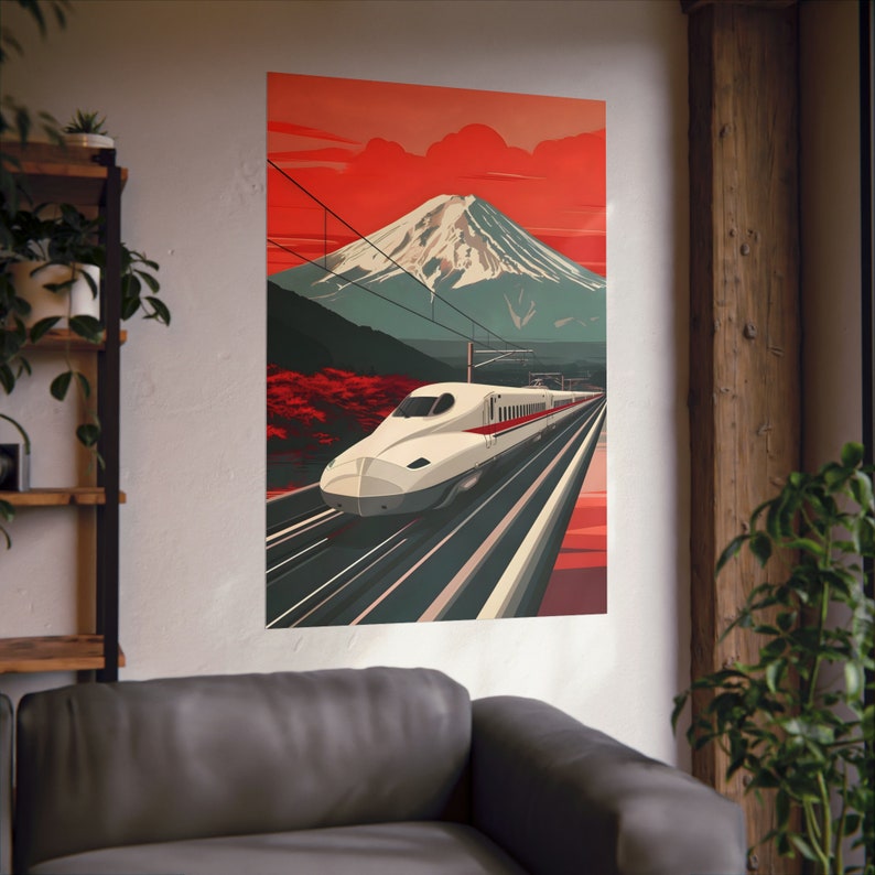 Shinkansen Poster 3, Japandi Wall Art Fujiyama Volcano Japan View Mount ...