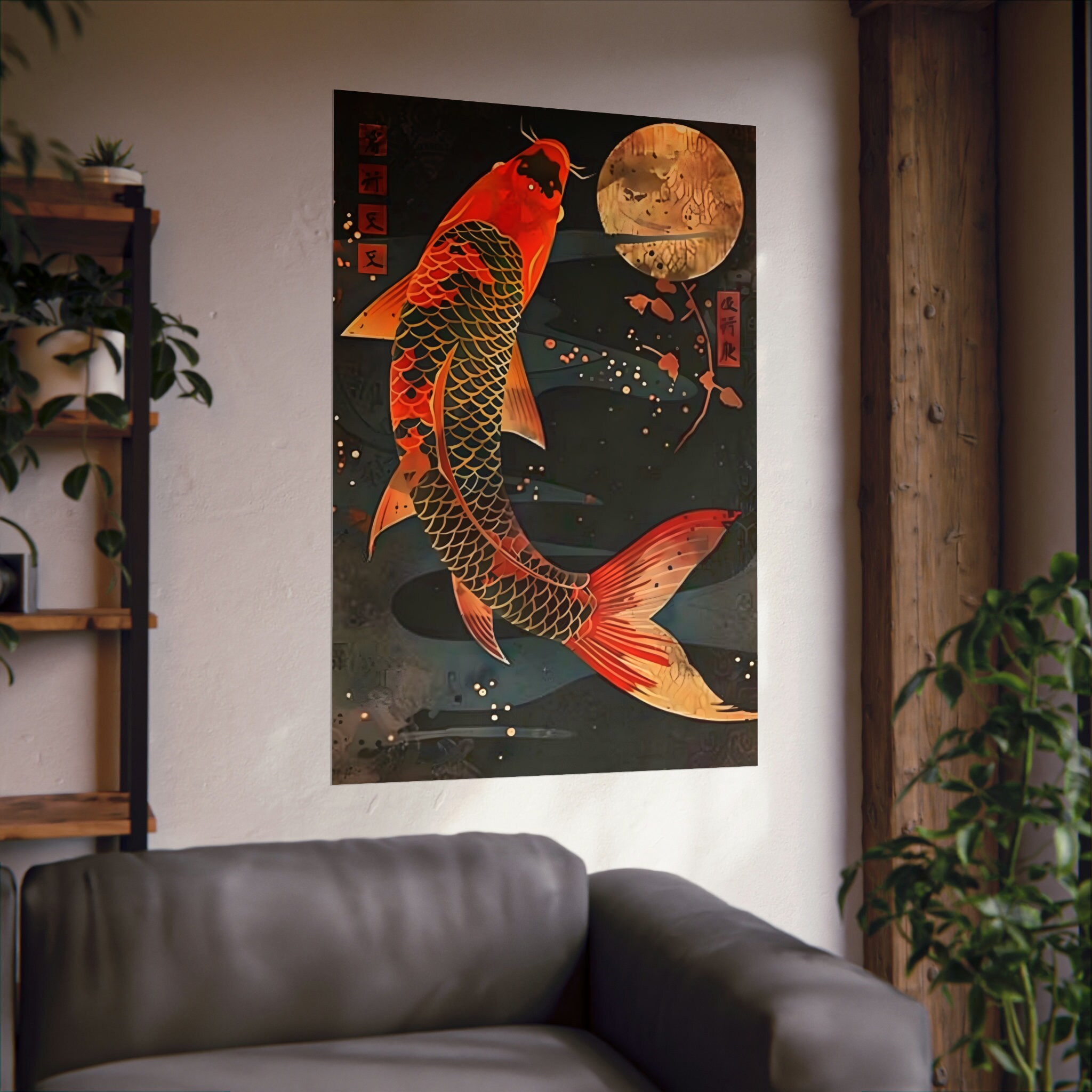 Black Koi Fish Poster, Japandi Wall Art Japanese Orange Carp Decor Koi ...