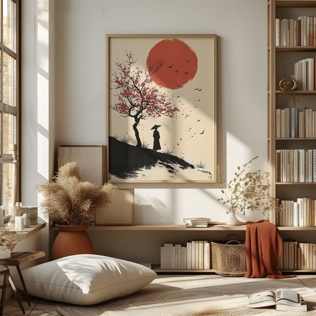Geisha Under the Sakura Poster 5, Japandi Wall Art Cherry Blossom Decor ...
