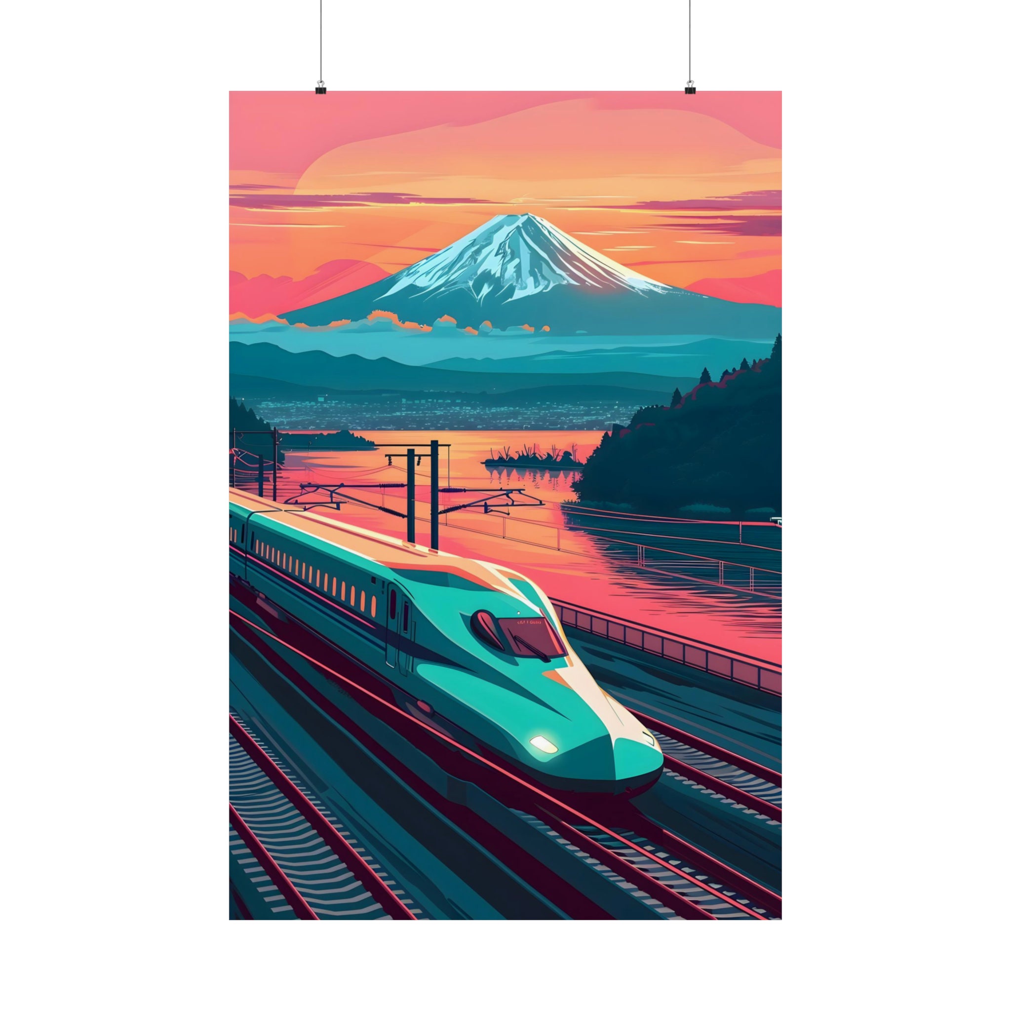 Shinkansen Poster 2, Japandi Wall Art Dawn Over Mount Fuji Kawaguchi ...