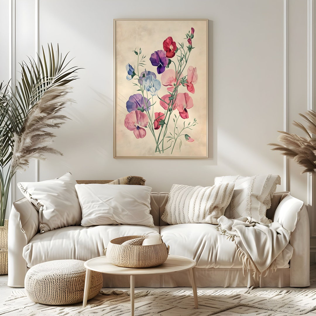 Sweet Pea Botanical Poster 12, Coquette Room Decor Vintage Flowers ...