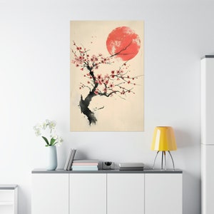 Pink Sakura Tree Poster, Japandi Wall Art Cherry Blossom Print Simple ...