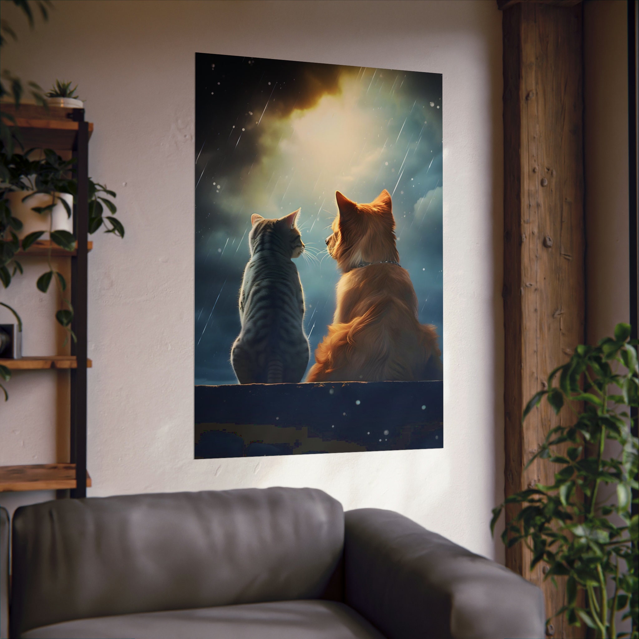 Dog and Cat Poster 2, Cute Animal Portrait Magical Wall Art to Child ...