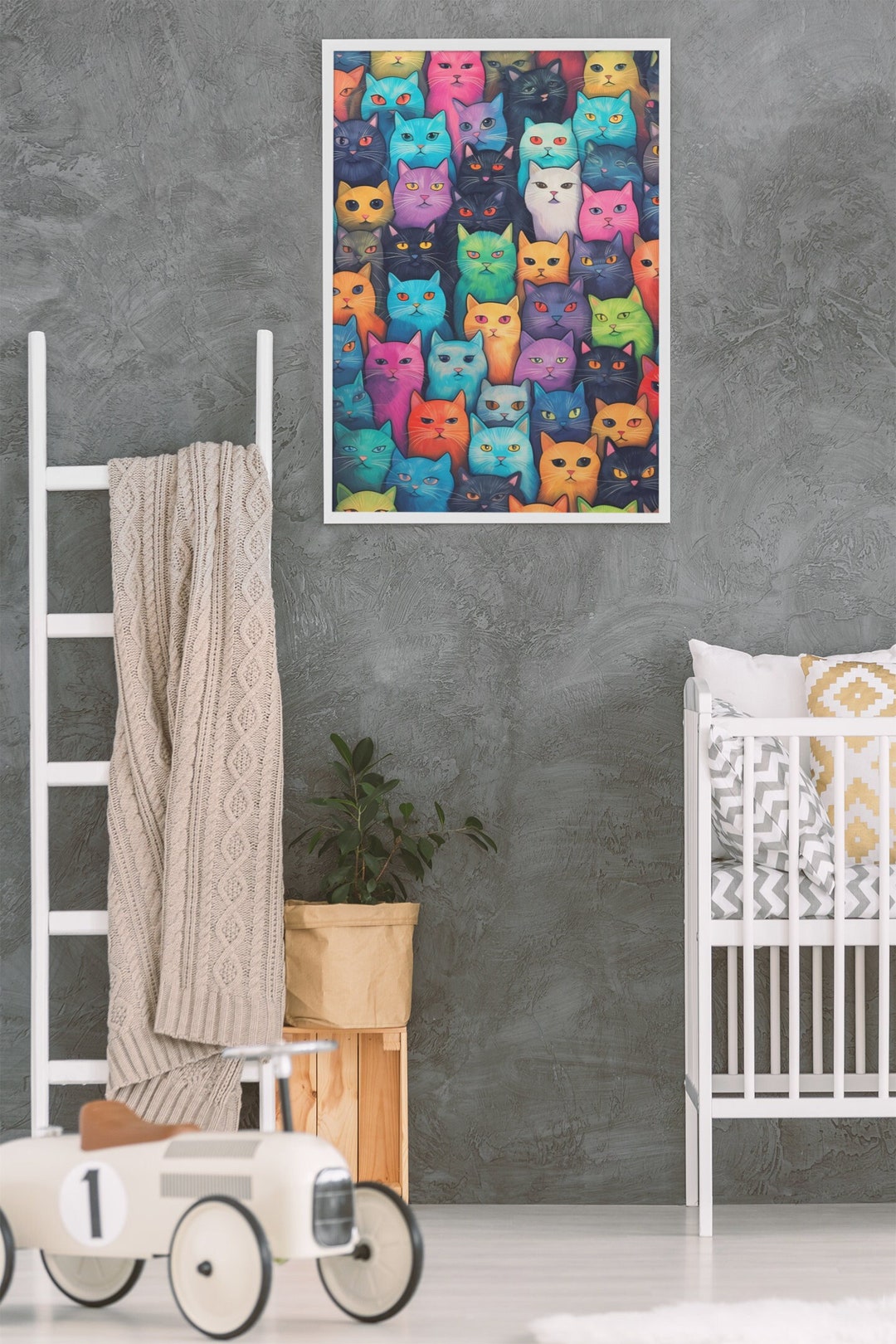 Colourful Cats Poster, Whimsical Wall Art for Child Bedroom Gift for ...
