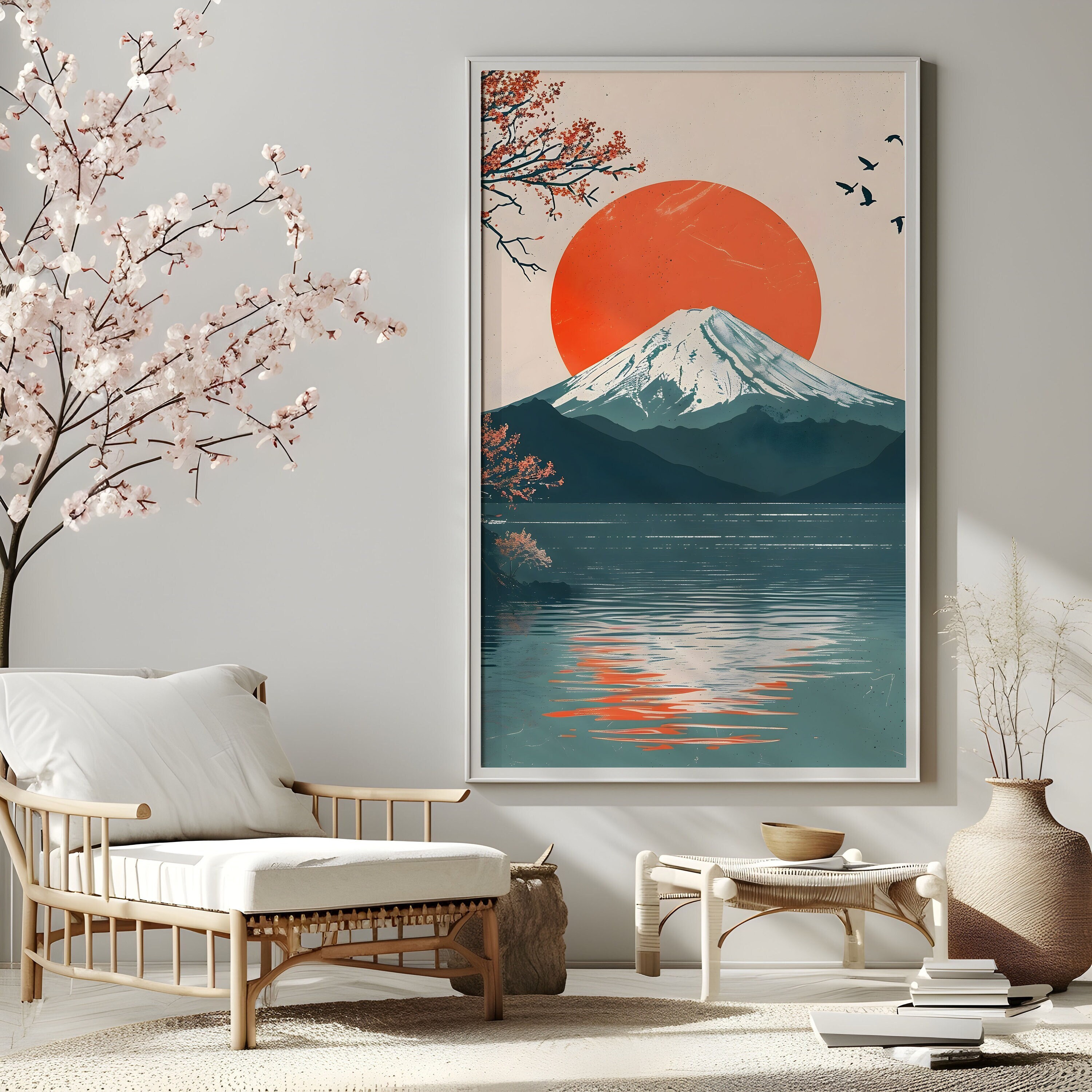 Mount Fuji Poster 2, Japandi Wall Art Sunset in Japan Art Japanese ...