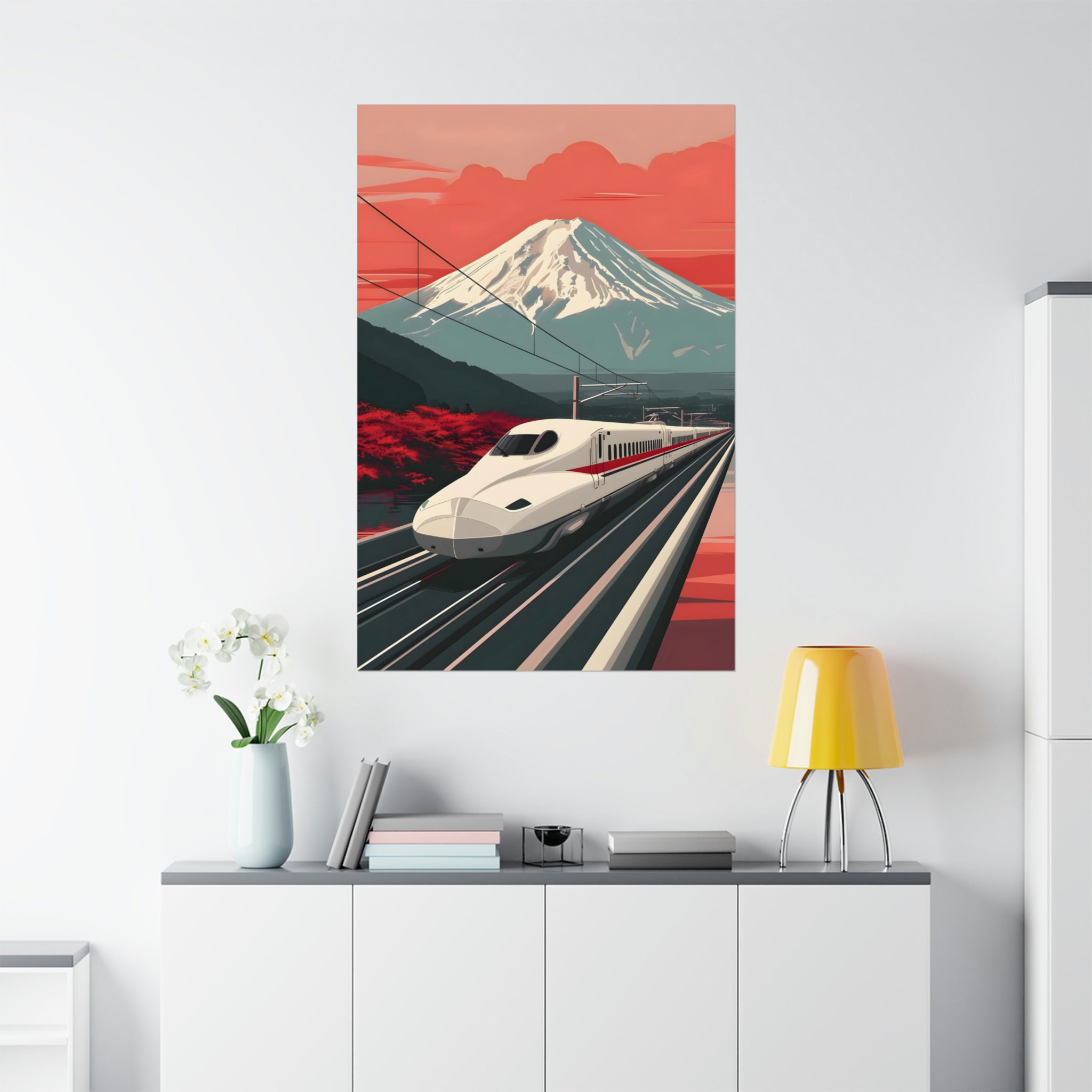 Shinkansen Poster 3, Japandi Wall Art Fujiyama Volcano Japan View Mount ...