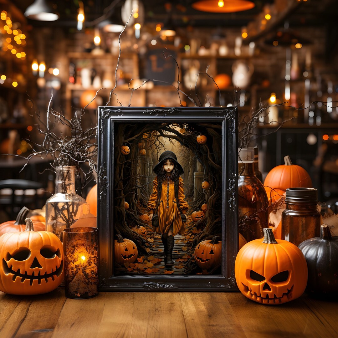 Autumn Girl Poster 1, Cute Halloween Wall Art for Fall Decoration ...