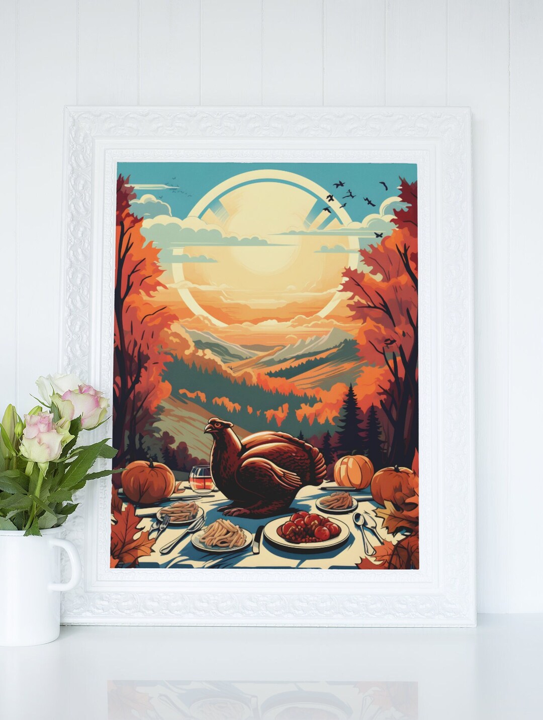 Retro Thanksgiving Poster, Vintage Pumkin Art Turkey Dinner Decoration ...