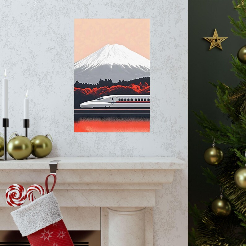 Shinkansen and Mt Fuji Poster, Japandi Wall Art Simple Japanese Print ...