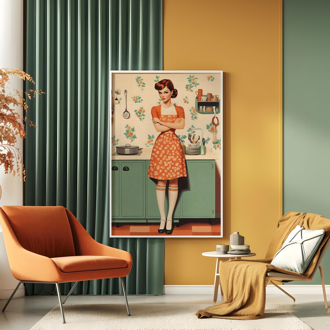 Midcentury Modern Housewife Kitchen Poster 5, Cottagecore Wall Art Mid Century Tradwife Home ...