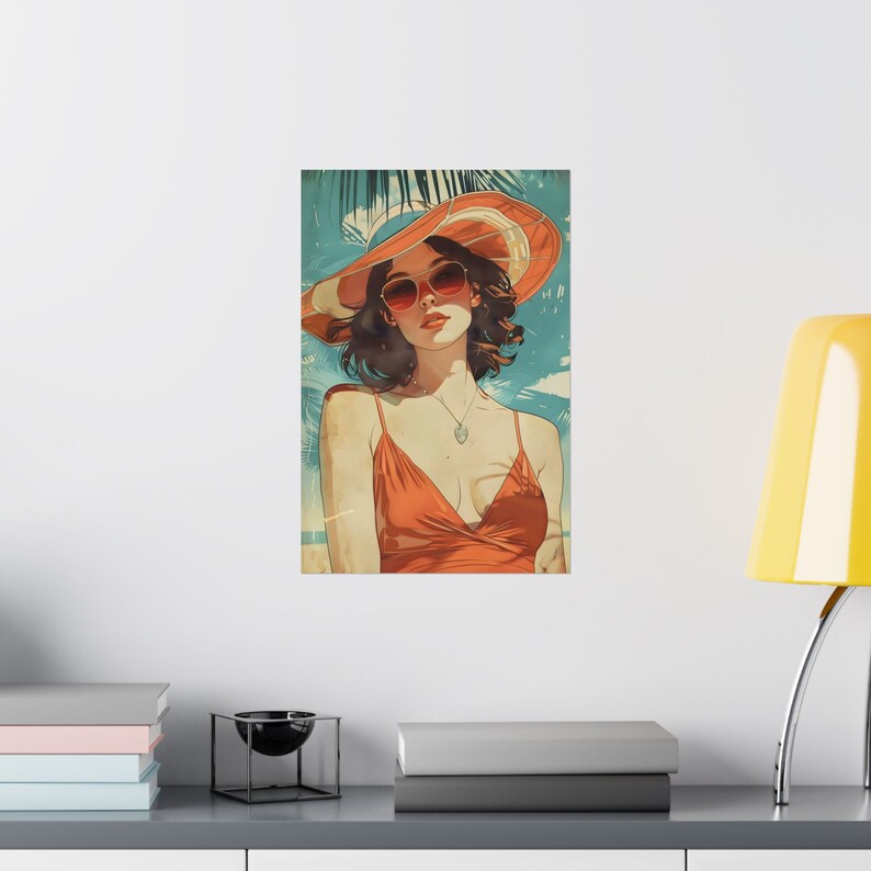 Retro Beach Lady Poster, Beachy Wall Art Ocean Inspired Style ...