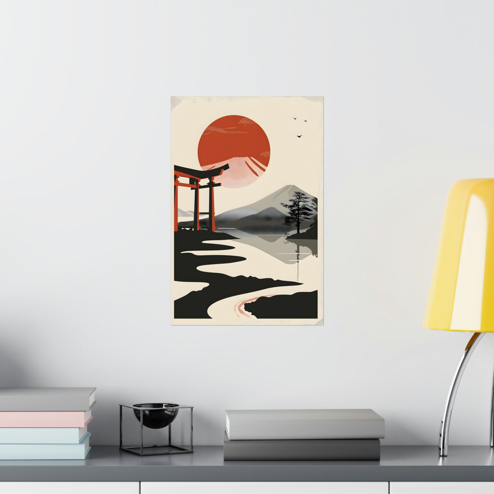 Japanese Landscape Poster 4, Japandi Wall Art Torii Gate Print Flowing ...