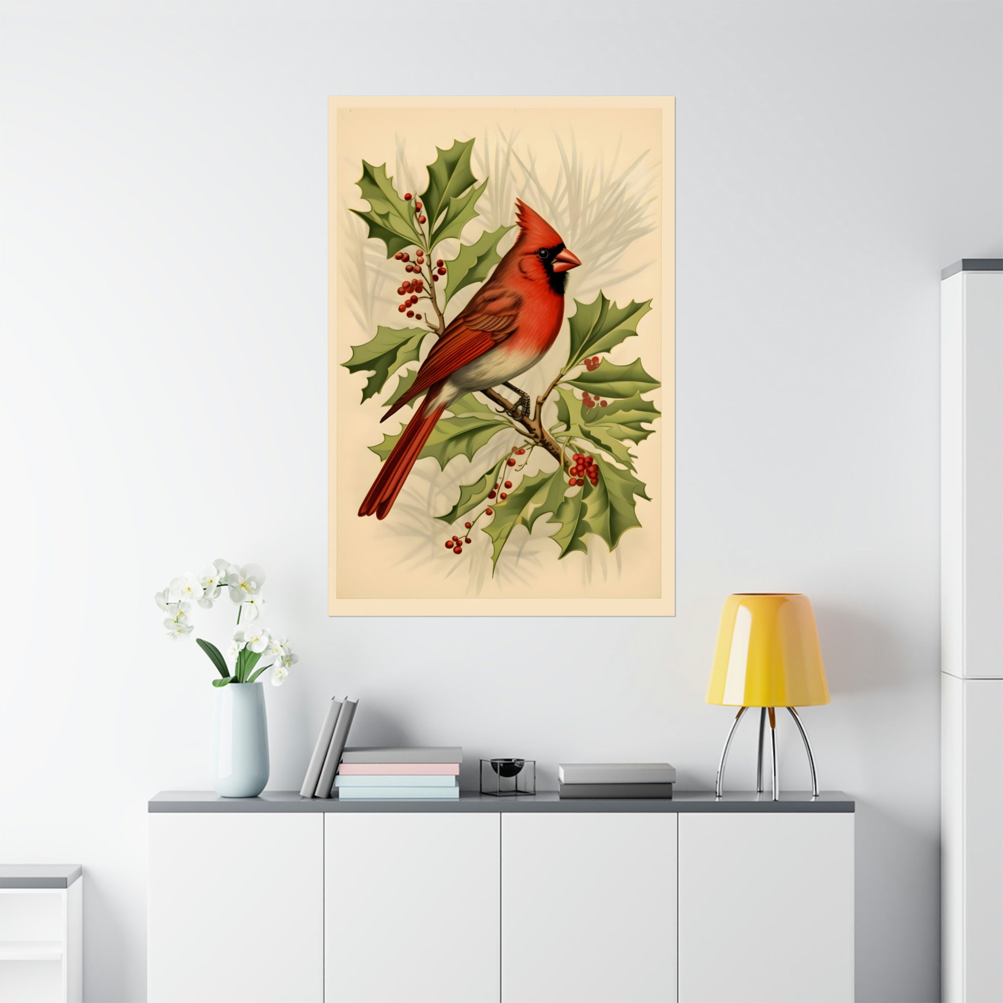 Vintage Botanical Print Northern Cardinal Poster 2, Retro Winter Decor ...