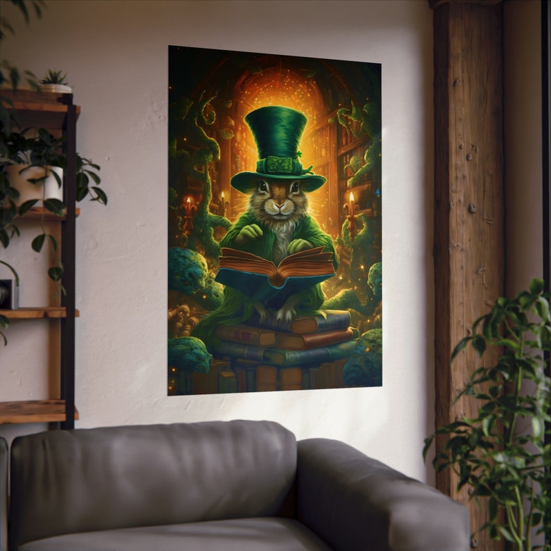 Lucky Rabbit Leprechaun Poster, Whimsical St Patricks Day Wall Art ...