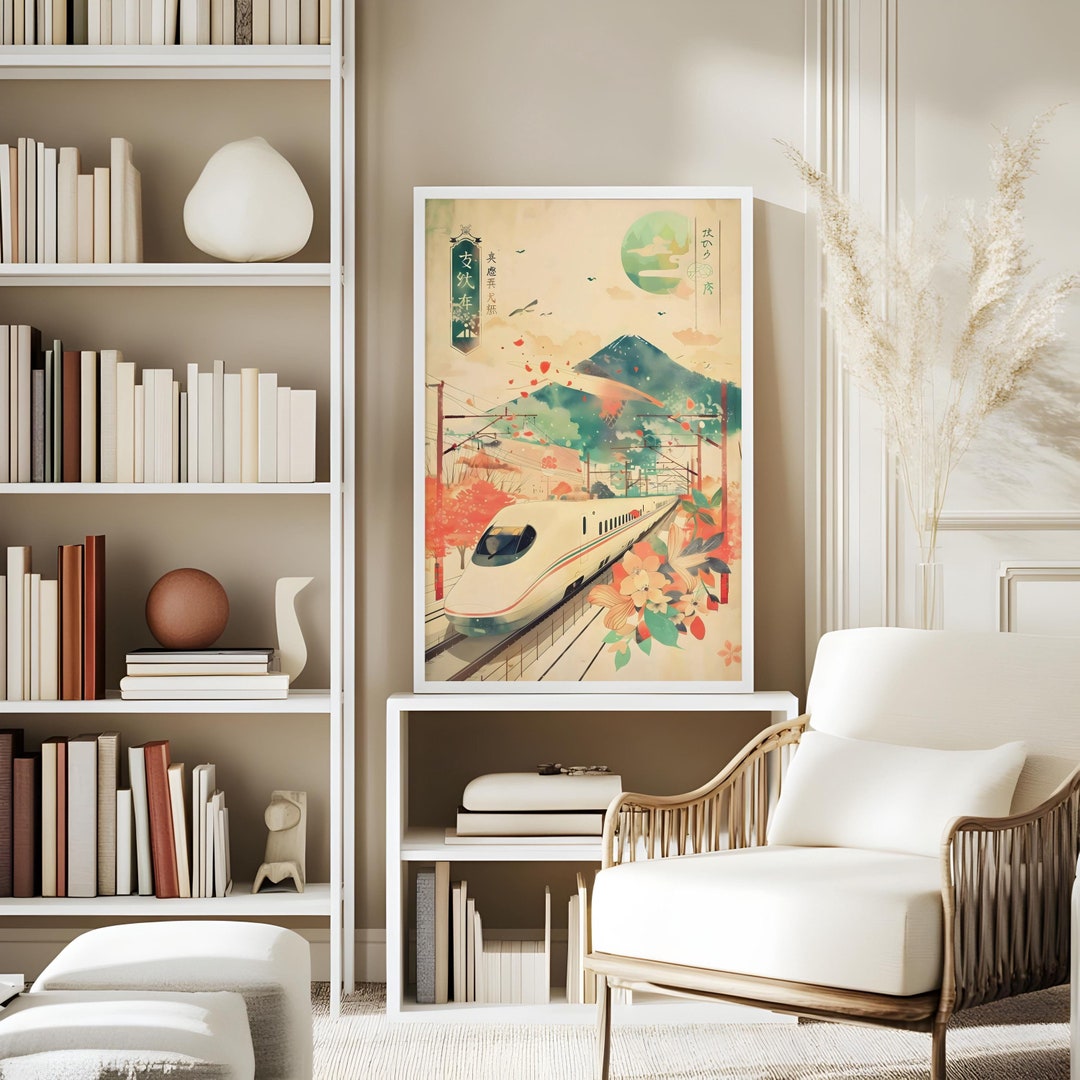 Shinkansen Journey Poster 1, Romantic Artwork Japandi Wall Art Japanese ...
