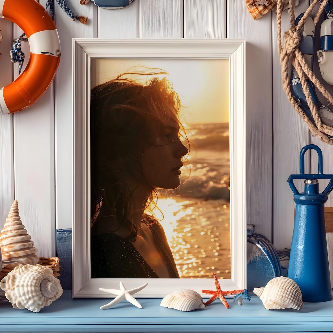 Girl in the Fading Sun Poster, Beachy Wall Art Ocean Inspired Style ...