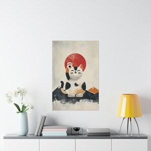 Maneki Neko Poster 3, Japandi Wall Art Cute Little Lucky Cat Print Wabi ...
