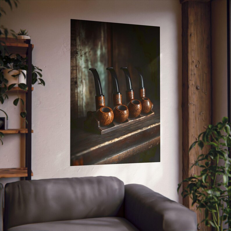 Rustic Pipe Display Poster 1, Tobacco Pipes in Classic Wooden Holder ...