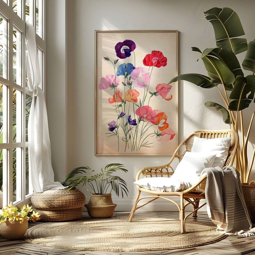 Sweet Pea Botanical Poster 7, Spring Bouquet Art Meadow Flowers Decor ...