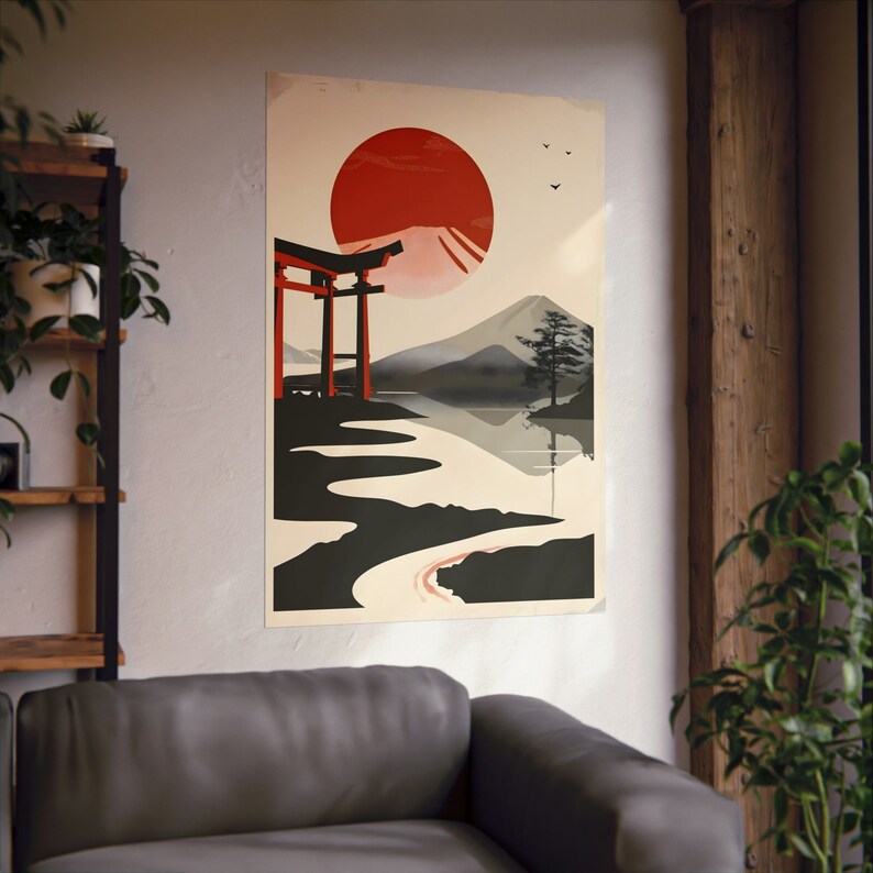 Japanese Landscape Poster 4, Japandi Wall Art Torii Gate Print Flowing ...