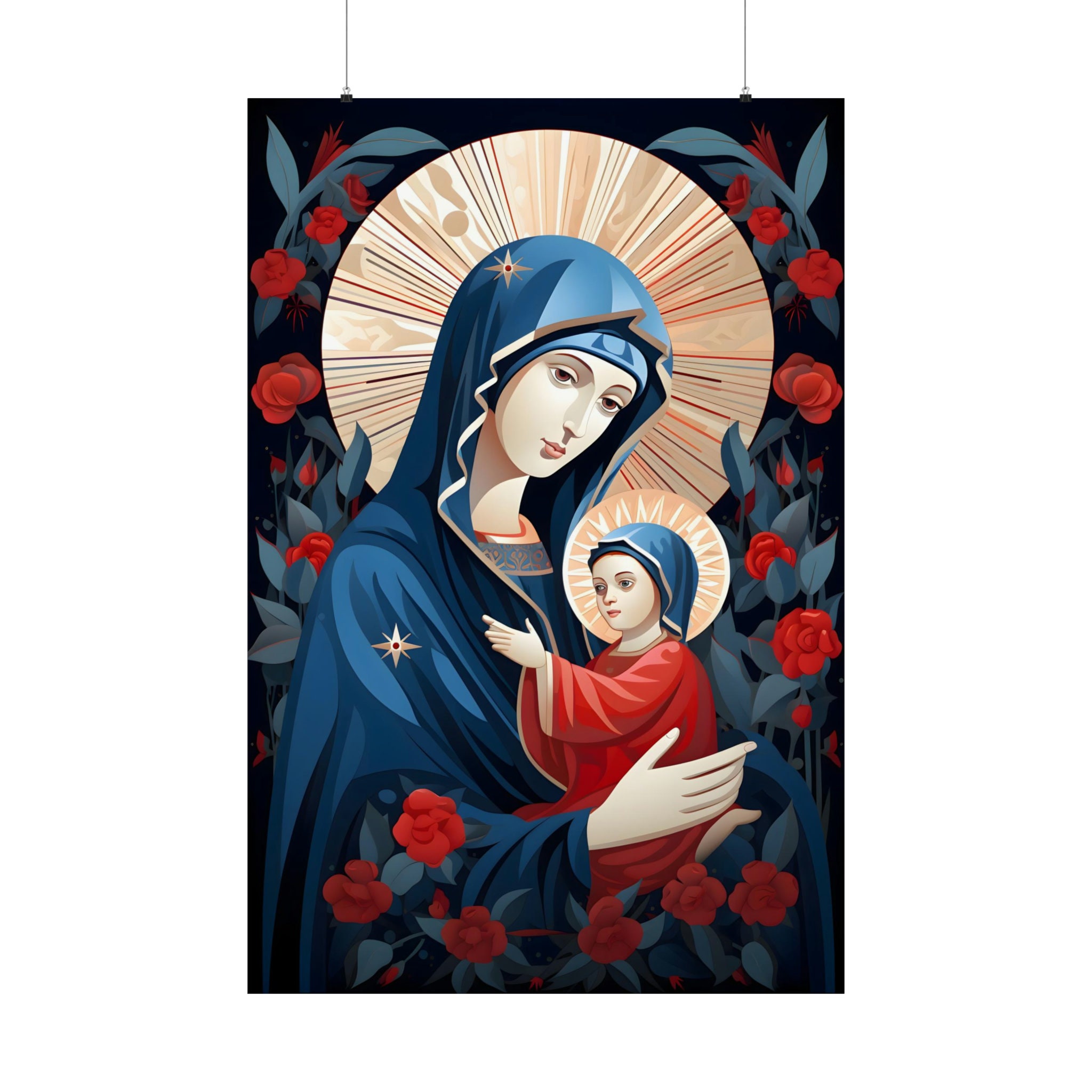 Blessed Virgin Mary With Baby Jesus Poster, Christmas Portrait of Holy ...