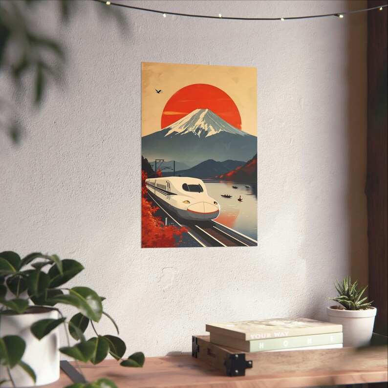 Shinkansen Poster 4, Japandi Wall Art Kawaguchi Lake Mount Fuji ...