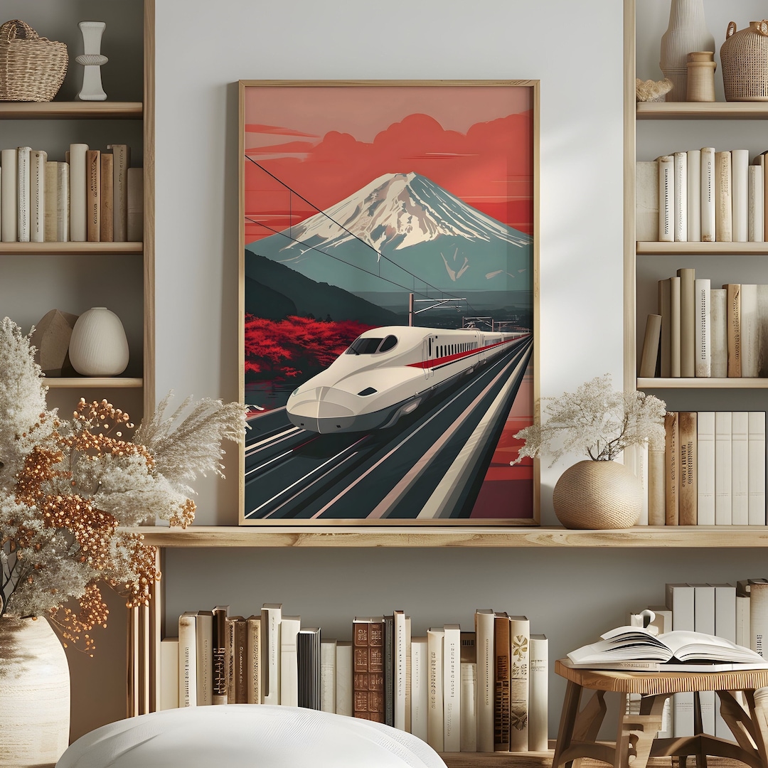 Shinkansen Poster 3, Japandi Wall Art Fujiyama Volcano Japan View Mount ...