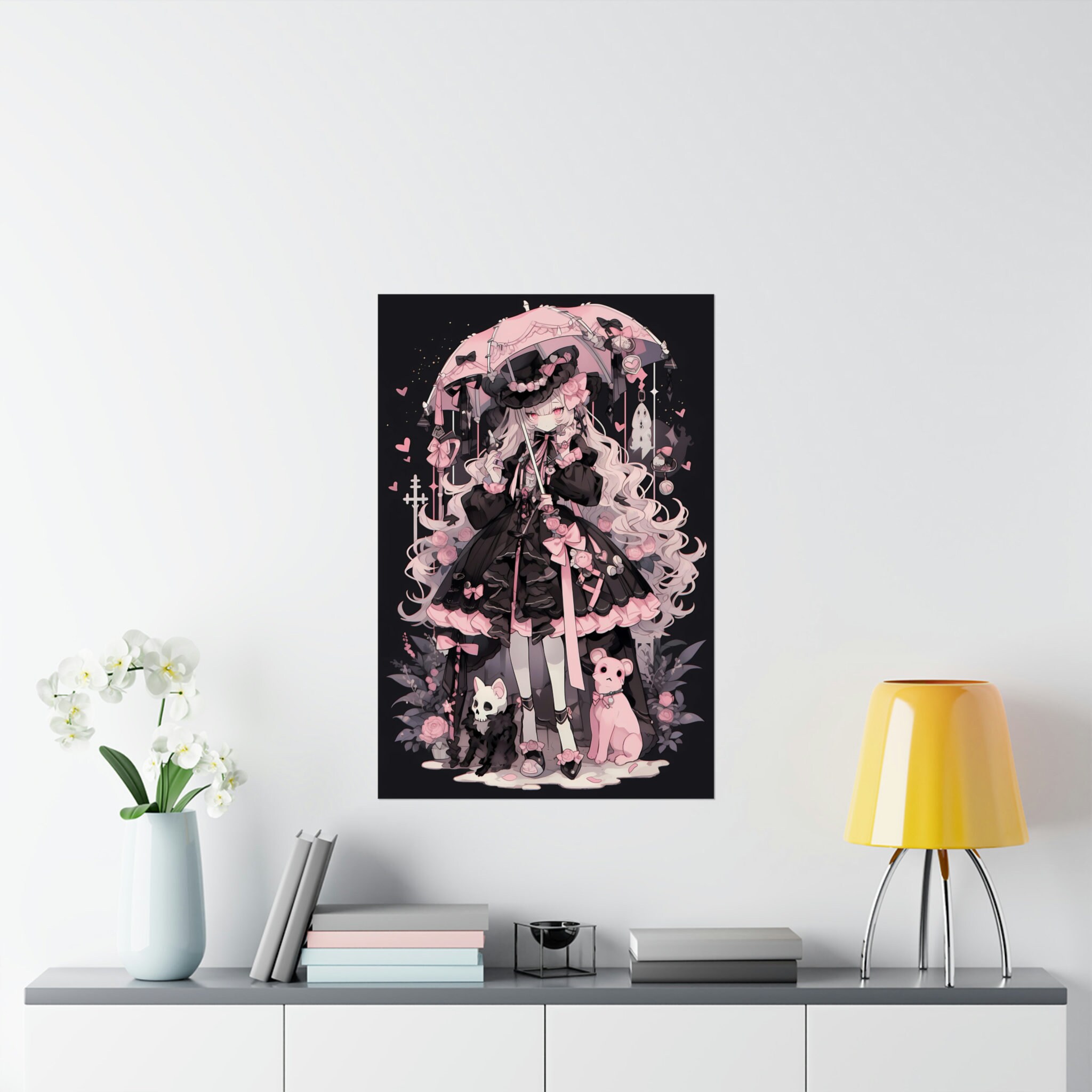 Halloween Emo Anime Girl Poster 1, Whimsical Manga Drawing Wall Art ...