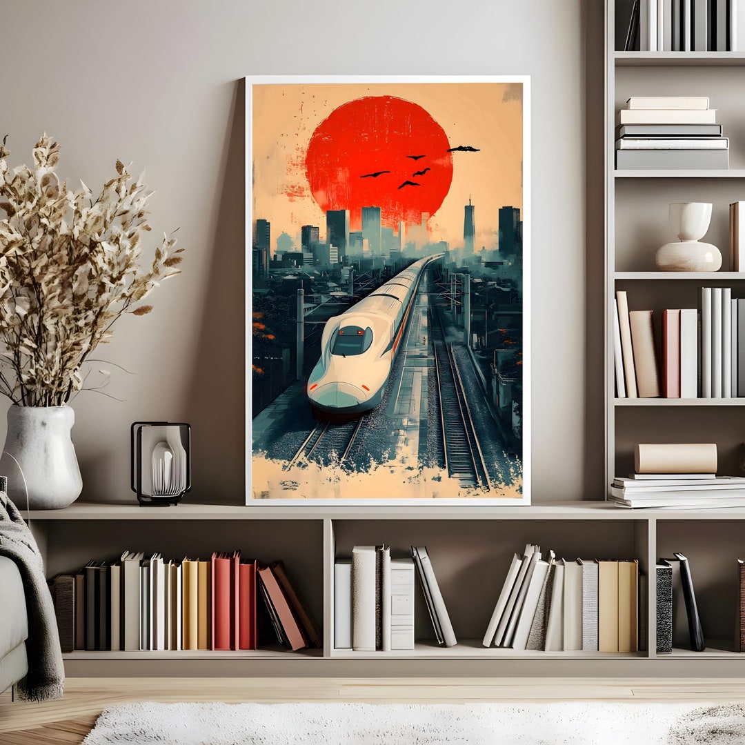 Shinkansen Tokyo Poster, Japanese Bullet Train Home Decor Japandi Wall ...