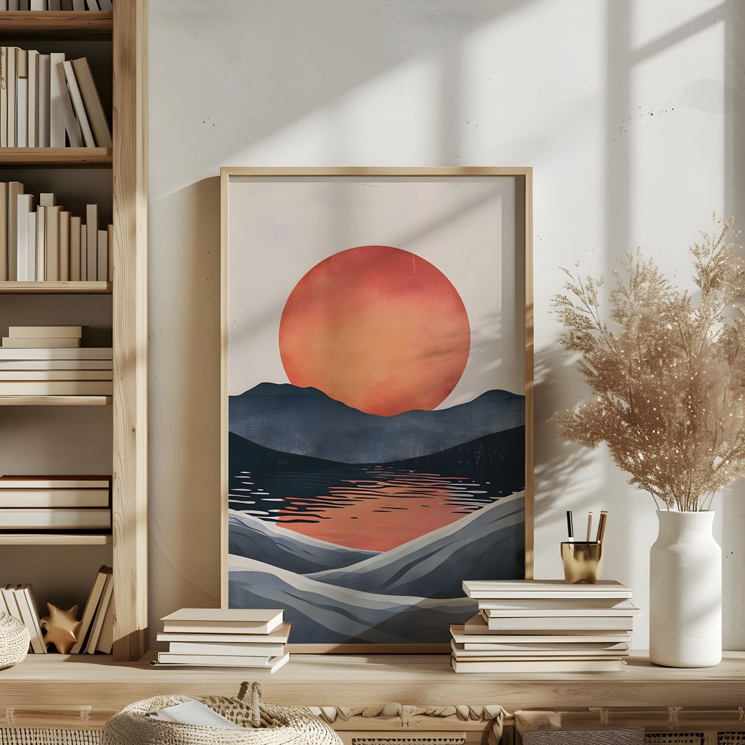 Japanese Sunset Poster 3, Japandi Wall Art Amazing Sun Behind the ...