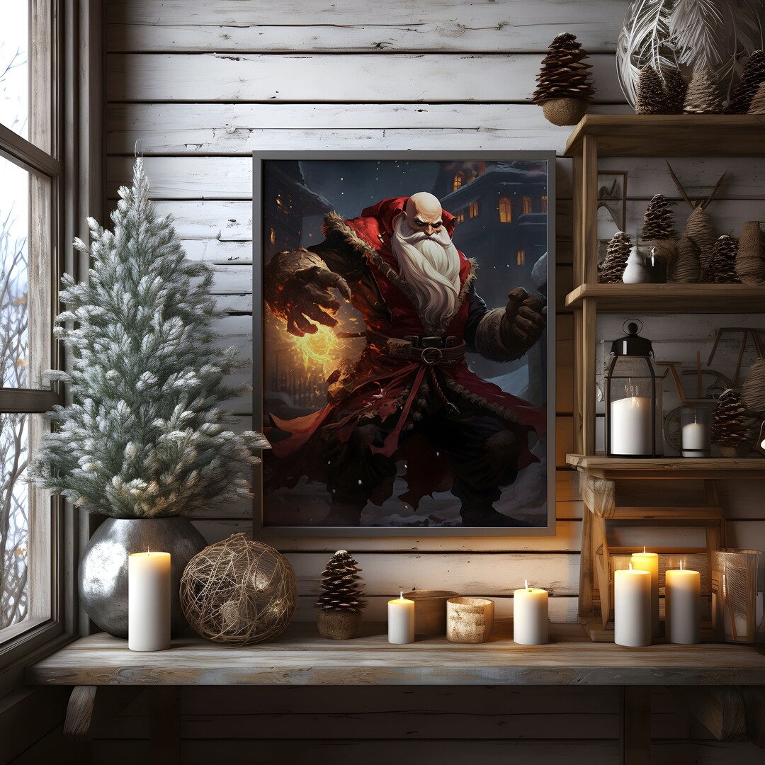 Fighting Santa Claus Poster, Magic North Pole Workshop Wall Art ...