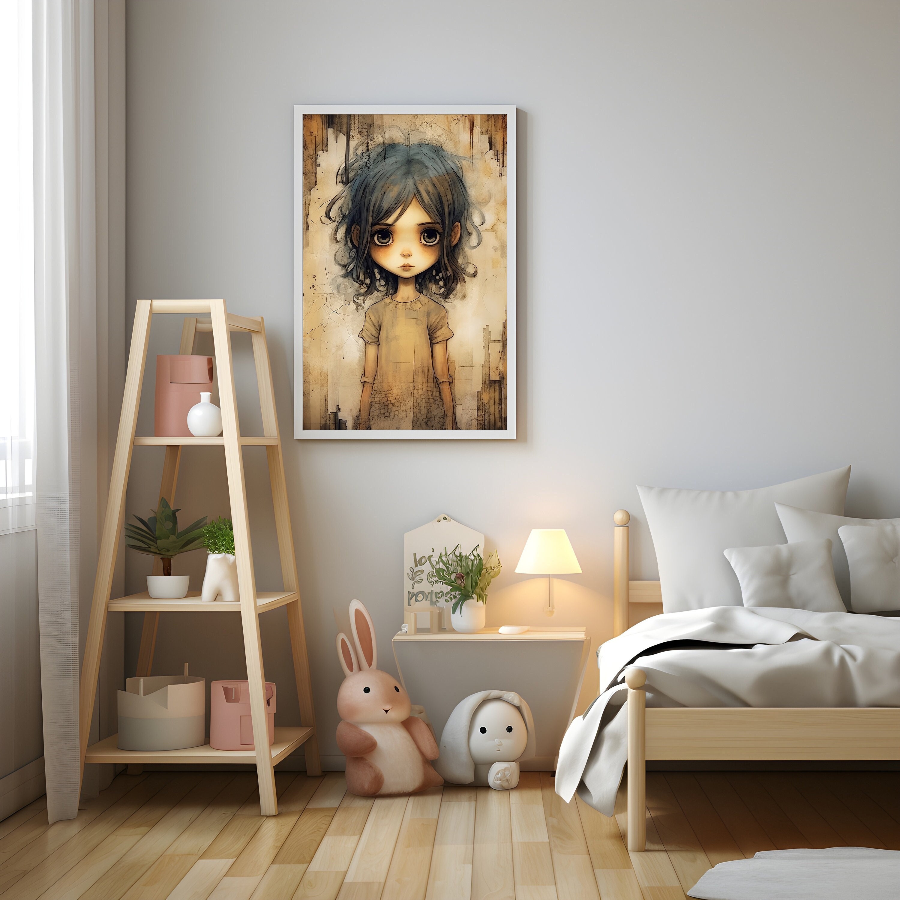 Sad Beige Childhood Poster 1, Manga Comic Book Illustration Cute Girl ...