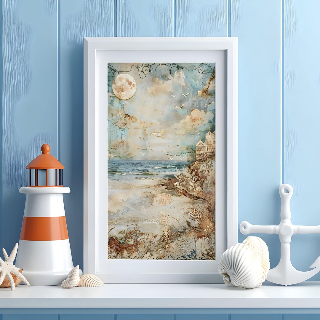 Abstract Sea Poster, Beachy Wall Art Ocean Inspired Style Beach Resort ...