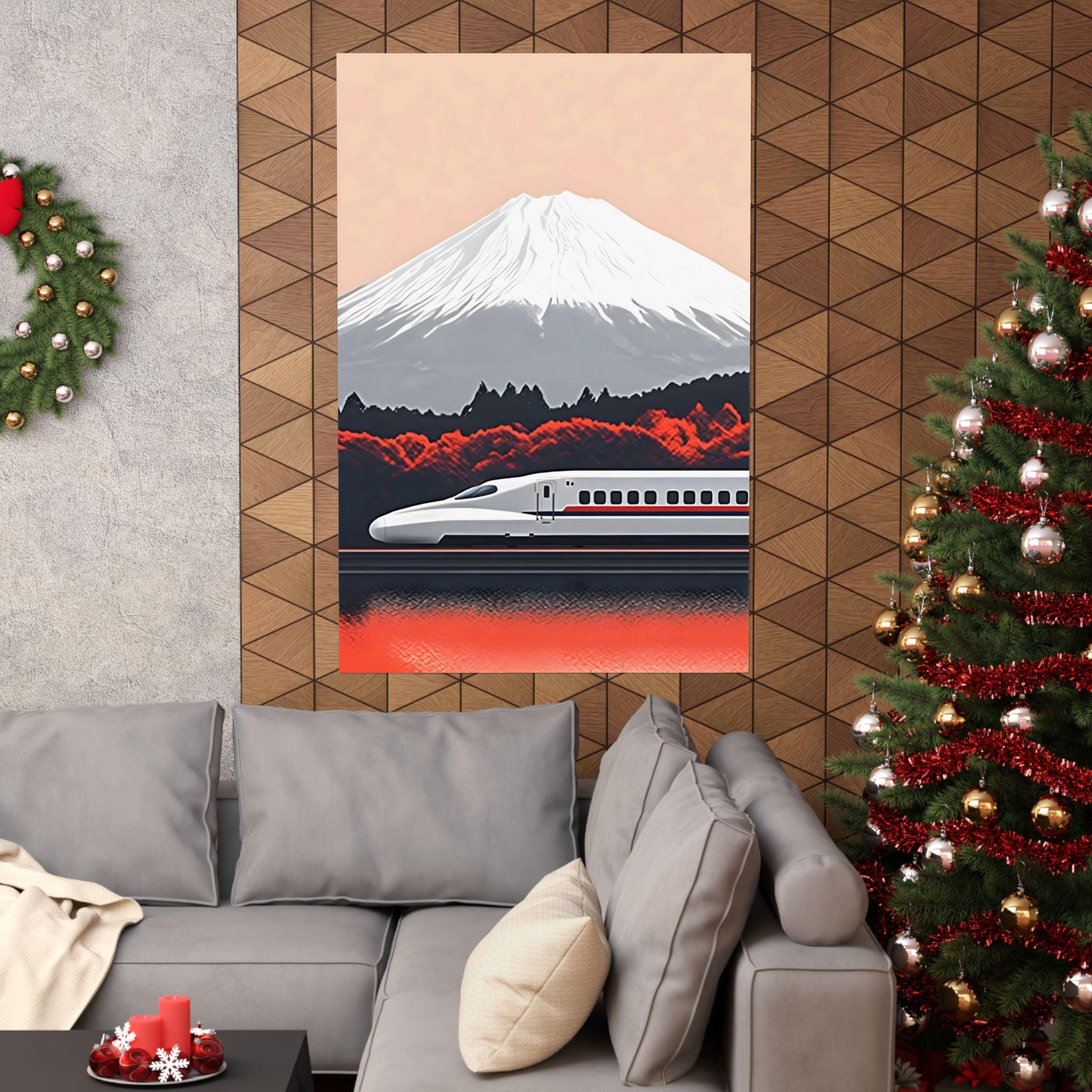 Shinkansen and Mt Fuji Poster, Japandi Wall Art Simple Japanese Print ...