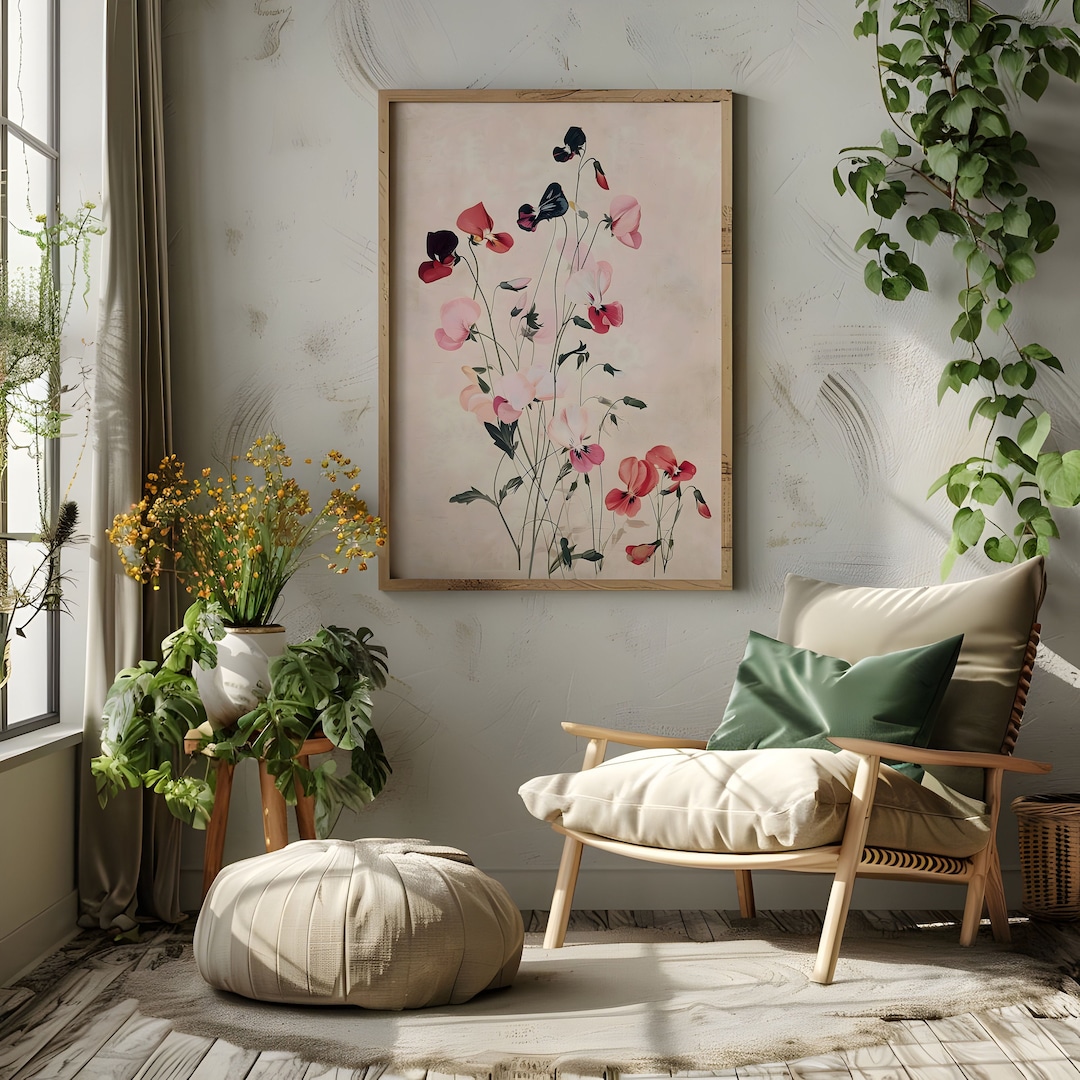 Sweet Pea Botanical Poster 3, Retro Garden Art Vintage Book ...