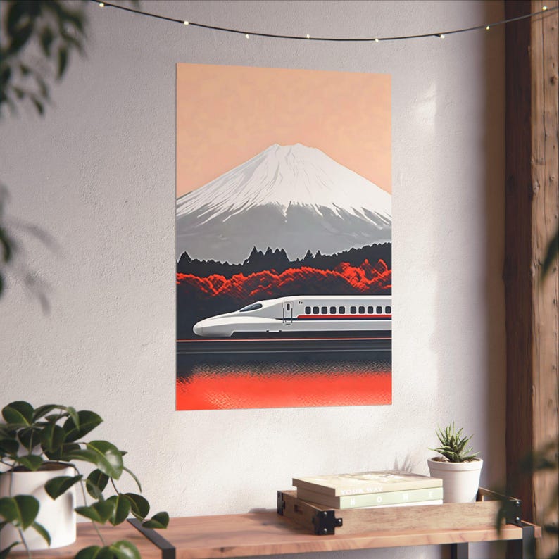 Shinkansen and Mt Fuji Poster, Japandi Wall Art Simple Japanese Print ...