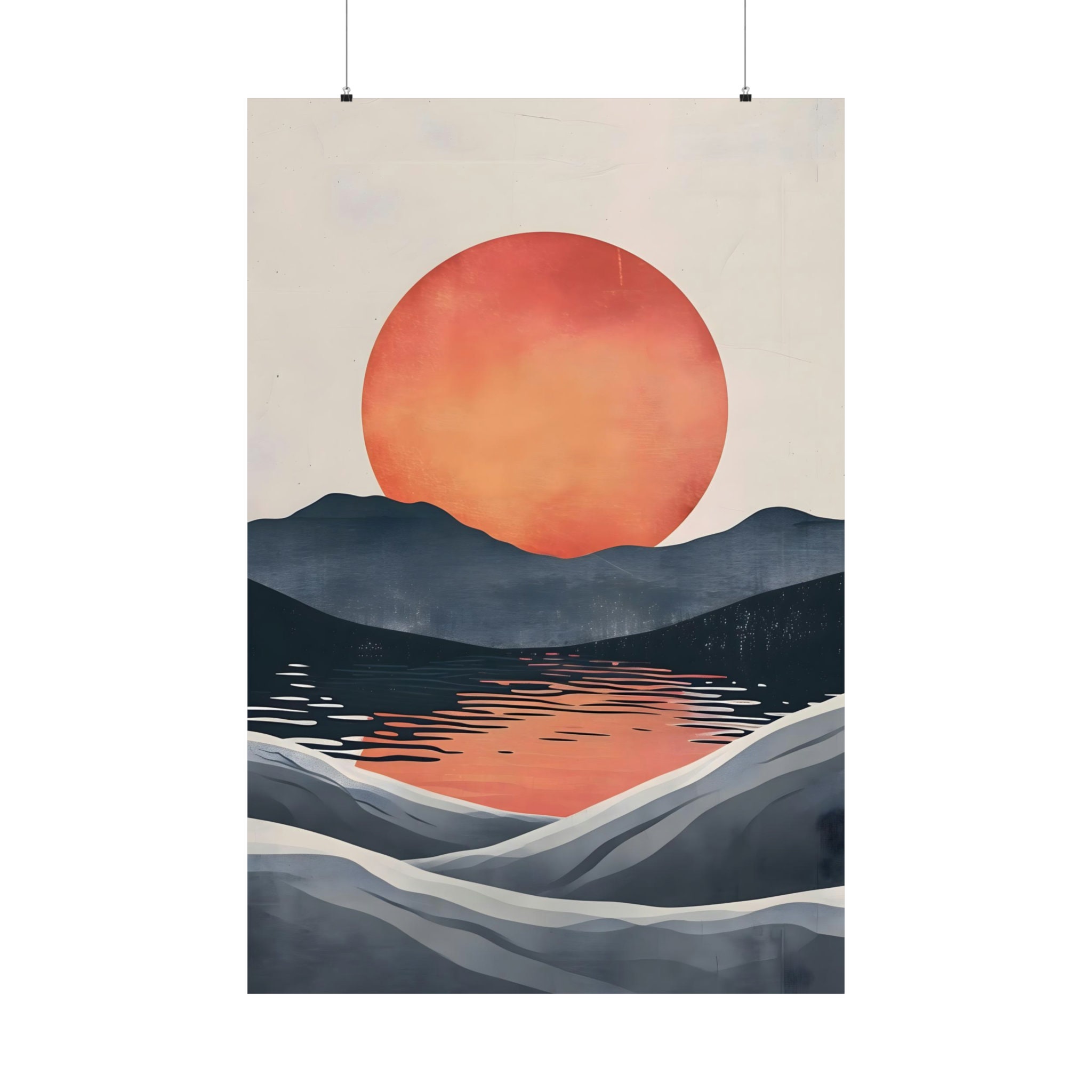 Japanese Sunset Poster 3, Japandi Wall Art Amazing Sun Behind the ...